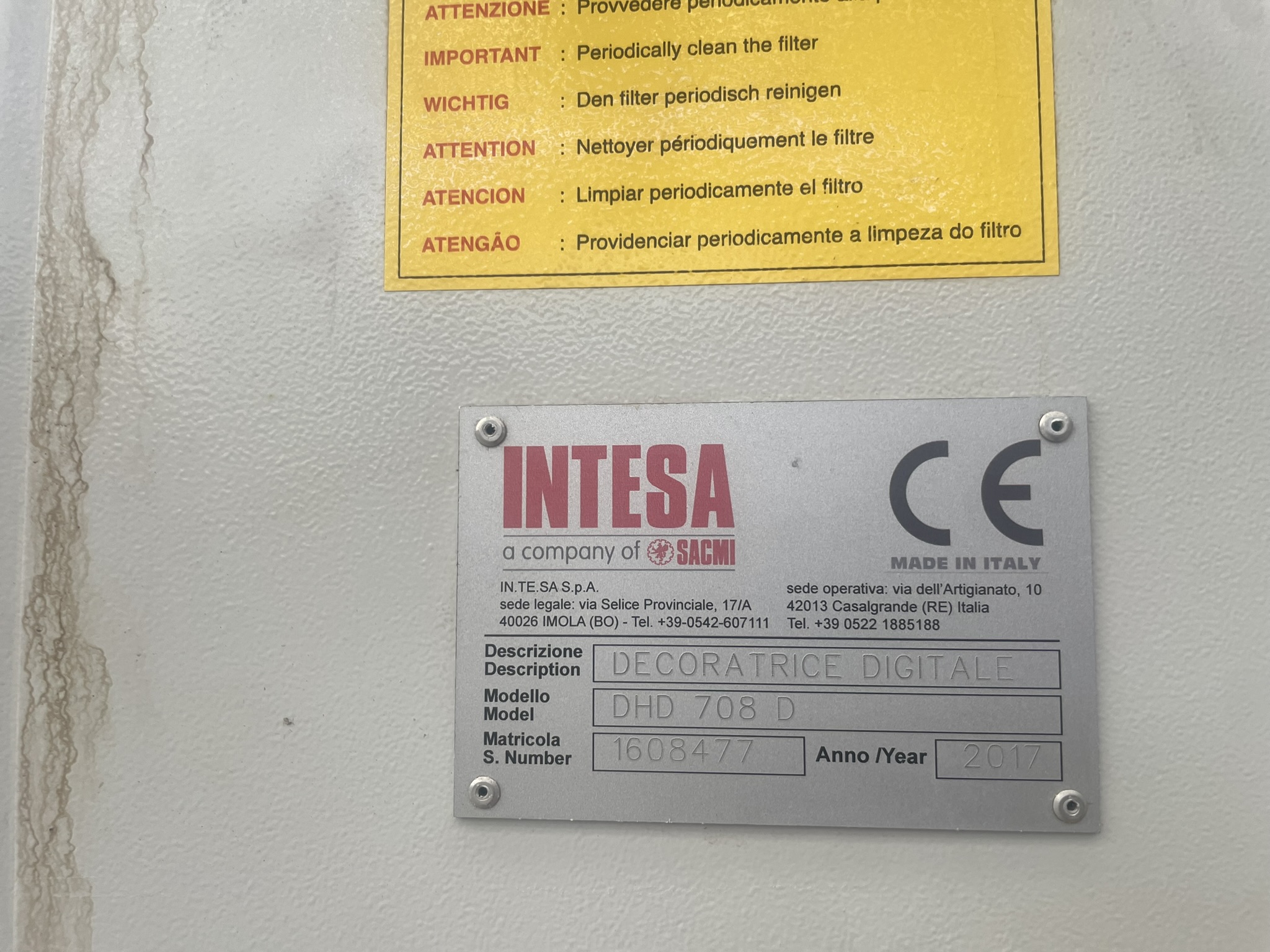 SACMI DIGITAL PRINTING MACHINE INTESA – Tradeco Srl